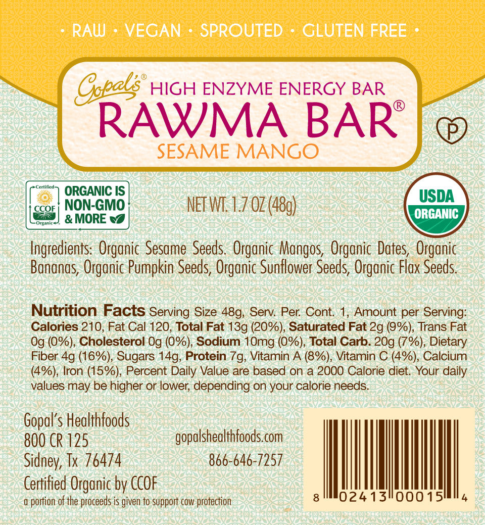 Sesame Mango Rawma Bars® 1.7oz – Gopal's Healthfoods